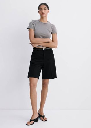 Mango Bermuda droit taille haute black denim - Femme - 32 - MANGO