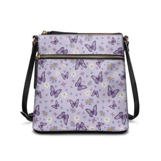 Coloranimal Sac &agrave; bandouli&egrave;re l&eacute;ger en cuir synth&eacute;tique avec fermeture &eacute;clair pour femme, Papillon violet