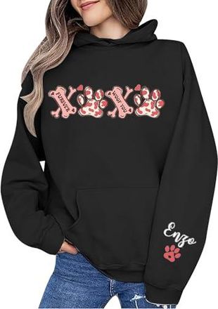 Generic Sweatshirt imprim&eacute; chien Saint-Valentin 2026 amoureux maman papa, Noir, XXL