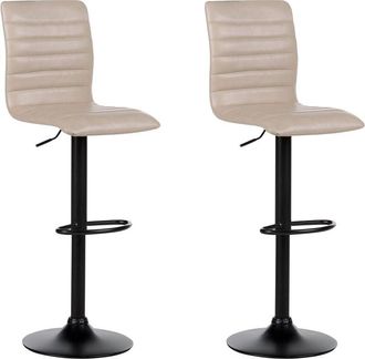 Beliani Beliani - Lot de 2 tabourets de bar pivotants en cuir PU beige clair - Hauteur r&eacute;glable 69-118 cm - Repose-pieds et base antid&eacute;rapante
