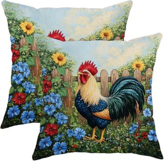 Generic Kissenbezüge mit Hahn-Motiv, buntes Huhn-Motiv, Frühlings-Dekoration für Zuhause, Sofa, Couch, Garten, dekorative Kissen, 40,6 x 40,6 cm, 2 Stück