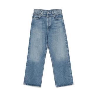 A Gold E Blaue High-Waisted Jeans mit Whiskering - - Jeans - Damen - Blau - W25