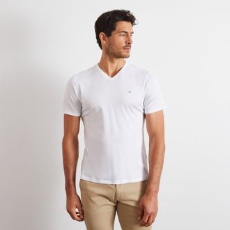 Eden Park T-shirt Blanc Col V &Agrave; Manches Courtes Old Ref Pp