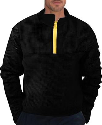 Generic Lightweigh - Sweat-shirt uni pour homme 2026 - Automne et hiver - Demi-fermeture &eacute;clair - Couleurs contrast&eacute;es - D&eacute;contract&eacute; - Manches longues - Sans 