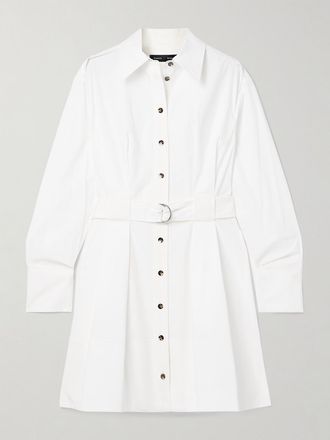 Proenza Schouler Viola Mini-hemdblusenkleid Aus Popeline Aus Einer Baumwollmischung Mit G&uuml;rtel Und Falten - Wei&szlig;