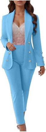 Generico Tailleur Femme &Eacute;l&eacute;gant Complet Blazer C&eacute;r&eacute;monie Pantalon L&eacute;ger avec Poches Blazer et Pantalon pour Travail Mariages et F&ecirc;tes Manches Longues Ensemble 