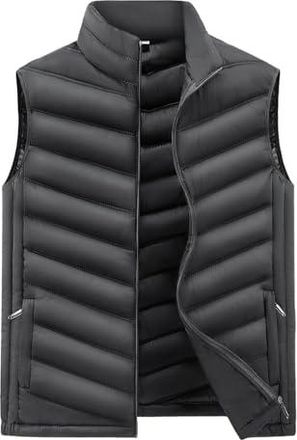 Generic Gilet bouffant uni à fermeture éclair intégrale pour homme - Veste chaude sans manches à col montant - Veste rembourrée douce et légère - Veste coupe-