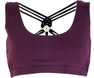 Guru Shop Goa Psytrance Bikini Top, Boho Top, Pixi Yoga Top - Plum, Damen, Baumwolle, Size:L