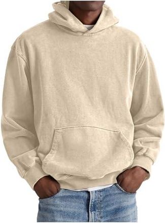 Generic Sweat &agrave; capuche pour homme - Pull r&eacute;tro - Manches longues - Coupe droite - En tissu denim - Confortable - T-shirt de sport basique - Pull de transitio