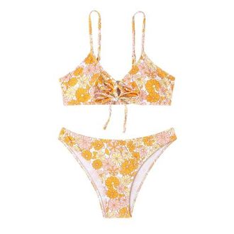 Generic Maillot de bain pour femme triangle push-up rembourr&eacute; taille haute deux pi&egrave;ces maillots de bain de vacances pour femme dos nu, jaune, XL