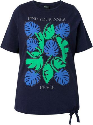 Ulla Popken T-Shirt T-Shirt Bl&auml;tter Saumband Rundhals Halbarm