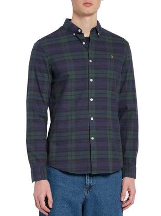 Farah Herren Brewer Slim Fit Baumwolle Oxford Kariertes Hemd, gr&uuml;n, 3XL