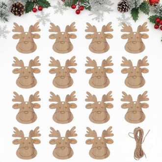 DOITOOL 20 St&uuml;ck Holz Weihnachten Ornamente Unvollendete Holz Rentierkopf H&auml;ngen Anh&auml;nger DIY Malerei Baum Rentier Weihnachten Dekoration Party Weihnachtsdeko