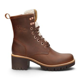 Panama Jack Wasserdichte warme Schn&uuml;rstiefel mit Absatz aus braunem Leder f&uuml;r Damen - Tibi B2