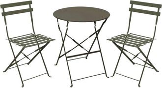 DRAWER Ensemble table de jardin pliante ronde bistrot et 2 chaises en m&eacute;tal - Vert kaki - Marseille