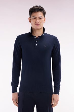 Eden Park Pull Col Polo En Coton Marine Et Gris Coupe Droite