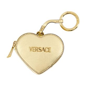 Versace Womens Heart-Shaped Leather Coin Purse Gold Calfskin