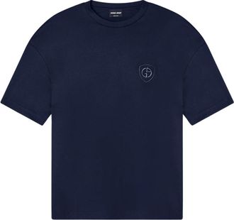 Giorgio Armani Homme, Tops, Bleu, Taille: 2XL Logo Embroidered Crew Neck T-Shirt