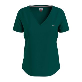 Tommy Jeans Femme, Tops, Vert, Taille: 36 FR T-Shirt Iconique en Coton