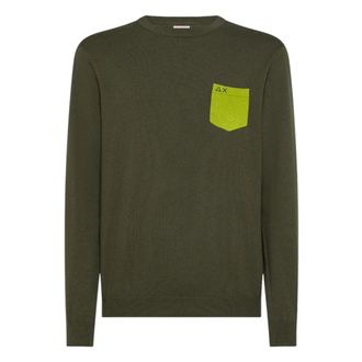 Sun 68 Elbow and Pocket Contrast Sweater - - Knitwear - Herren - Gr&uuml;n - XL