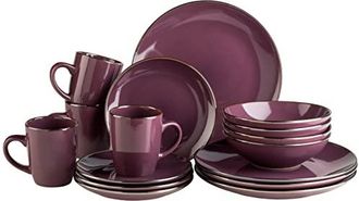 Mäser Modernes Geschirr Set für 4 Personen mit messingfarbenem Rand, 16-teiliges Kombiservice mit randlosen Coupe-Formen, Lila