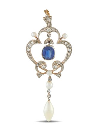 Luxury Bazaar diamond sapphire pearl pendant - Gold