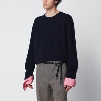 Prada Rundhalspullover blau aus Shetlandwolle