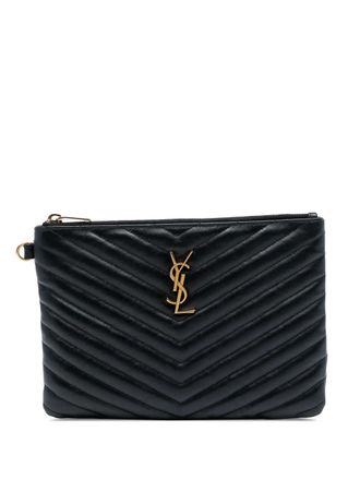 Saint Laurent 2018 Chevron Leather Monogram Zip A5 Wristlet Pouch clutch bag - Schwarz