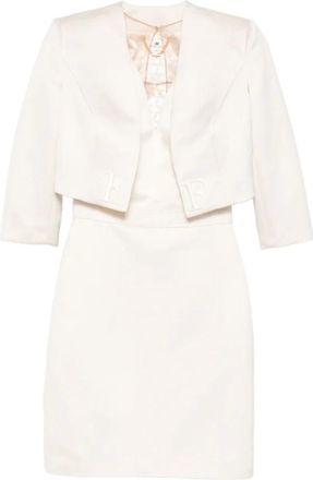 Elisabetta Franchi Femme, Robes, Blanc, Taille: 44 FR Logo Cropped Jacket Dress