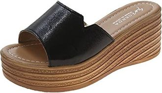 Generic Sandales compens&eacute;es de couleur unie pour femme - Sandales tendance &agrave; paillettes scintillantes - Sandales d&eacute;contract&eacute;es &agrave; enfiler - Antid&eacute;rapantes - Ch