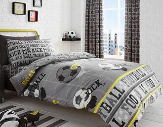 Bedlam Housse de Couette Football Gris 200 x 200 cm - 2 Taies dOreiller - Motifs Réversibles - Literie pour Garçons - Accessoires Chambre