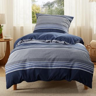 Bedsure Bettw&auml;sche 140x200 2teilig Bettbezug - Bettw&auml;sche-Sets Blau 140 x 200 cm mit 2 Kissenbez&uuml;ge 65x65 cm, &Ouml;KO-TEX Wendebettw&auml;sche Bedding Blau Gestreift M