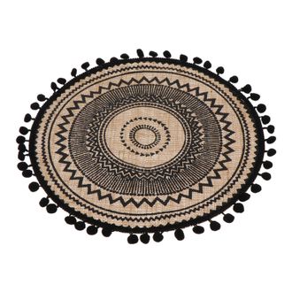 Cabilock Platzset aus Handgewebtem Jute Material mit Pompon Design Hitzebeständige Tischunterlage für Esstisch Schützendes Dekoratives Platzdeckchen für Zuhaus