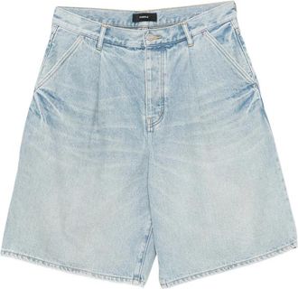 Purple Pleated Denim Shorts