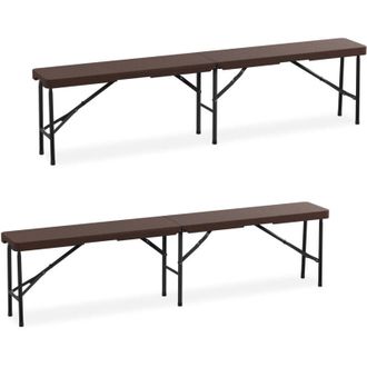 Relaxdays Relaxdays - Banc pliable, lot de 2, acier et plastique, pour jardin, terrasse, camping, hlp : 43x180x25 cm, marron