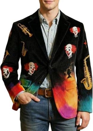Generic Veste en velours c&ocirc;tel&eacute; pour homme - Imprim&eacute; multicolore - Costume de carnaval avec motif de ville - Veste en velours c&ocirc;tel&eacute; moderne - Blazer de loisi