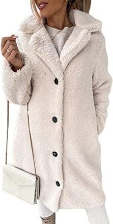 Onsoyours Veste en Peluche pour Femme Long Patte de Boutonnage Revers Manteau Polaire Trench Élégante Manteau Parka Outwear avec Poches Automne Hiver A Amande 3