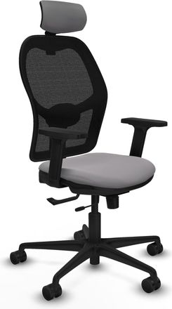 Piqueras y Crespo Ergonomischer Arbeitsstuhl mit 2D-Armen, h&ouml;henverstellbare Lendenwirbelst&uuml;tze und h&ouml;henverstellbares Kopfteil, Schwarz / Grau