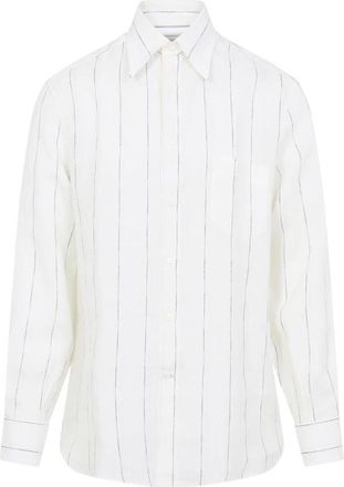 Brunello Cucinelli Homme, Chemises, Blanc, Taille: L Chemise Ray&eacute;e en Lin