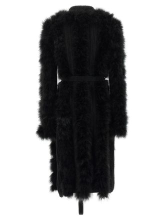 The Attico Ribbed Alpaca Blend with Feather-Effect Finish Coat - Black