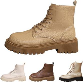 Generic Bottes de combat pour femme - Bottines &agrave; lacets avec fermeture &eacute;clair lat&eacute;rale - Talon bas - Semelle crant&eacute;e - Confortable - Antid&eacute;rapante, kaki, 38.5