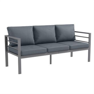 OUTSUNNY Canap&eacute; de jardin 3 places design contemporain - dim. 185L x 66l x 64H cm - 6 coussins inclus - alu polyester gris