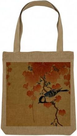 Fabulous Sac Shopping Tote Bag Aspect Lin - Merle Bleu Estampe Japonaise Motif Traditionel Art - Sac de Courses Toile Epaisse 360g Beige Naturel Cabas Port&eacute; Ep