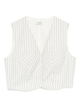 Sandro Cropped-Top mit Strass - Wei&szlig;