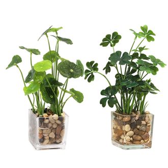 Angoily K&uuml;nstliche Kleine Topfpflanzen Bonsai Dekoration 2 St&uuml;ck Tischdeko mit Realistischen Bl&auml;ttern f&uuml;r Schreibtisch Wohnzimmer K&uuml;che