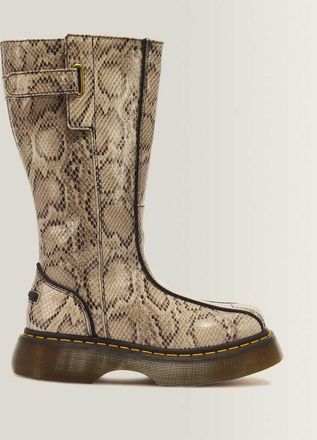 Dr. Martens Buzz Hi Snake Print Leder Zip Up Stiefel in Creme, Gr&ouml;&szlig;e: 36