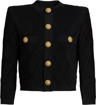 Balmain Femme, Pulls, Noir, Taille: 36 FR Cardigan Court en Maille Textur&eacute;e avec Boutons Dor&eacute;s