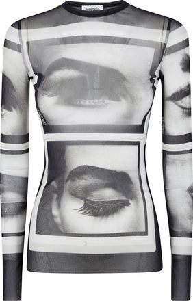 Jean Paul Gaultier Re-Edition: Mesh Longsleeve Top Printed Eyes And