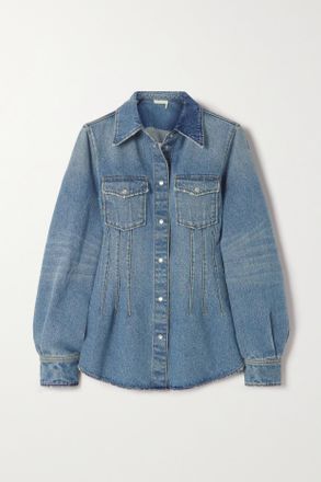 Chlo&eacute; + Net Sustain Jeanshemd Aus Recyceltem Denim In Distressed-optik - Blau