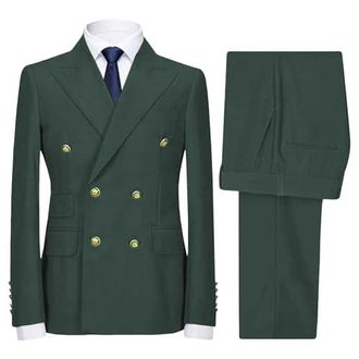Generic Costume 2 pièces à double boutonnage pour homme - Blazer - Coupe ajustée - Pour mariage, bal de fin dannée, affaires, tenue formelle, vert foncé, XXL